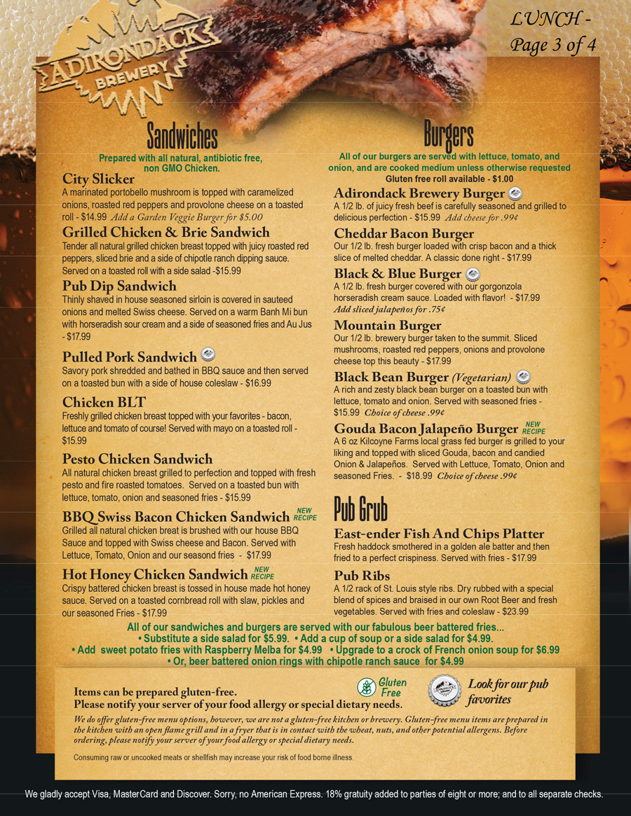 Lunch Menu - Adirondack Brewery