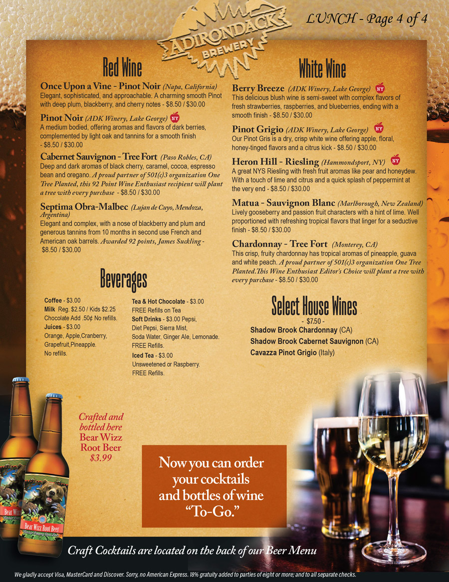 Lunch Menu - Adirondack Brewery