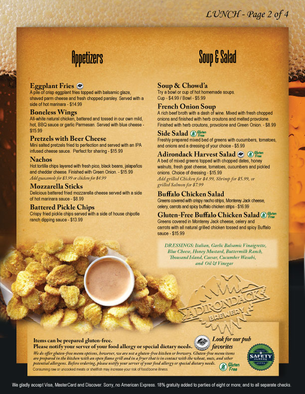 Lunch Menu - Adirondack Brewery