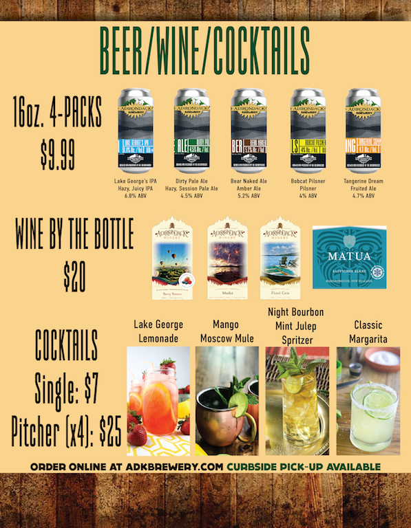 Takeout & Outdoor Dining Menu : Adirondack Brewery